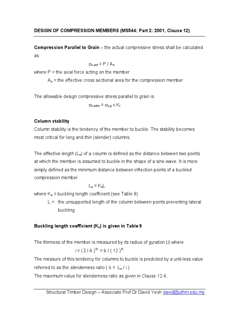 Timber Design of Compression Member | PDF | Buckling | Column