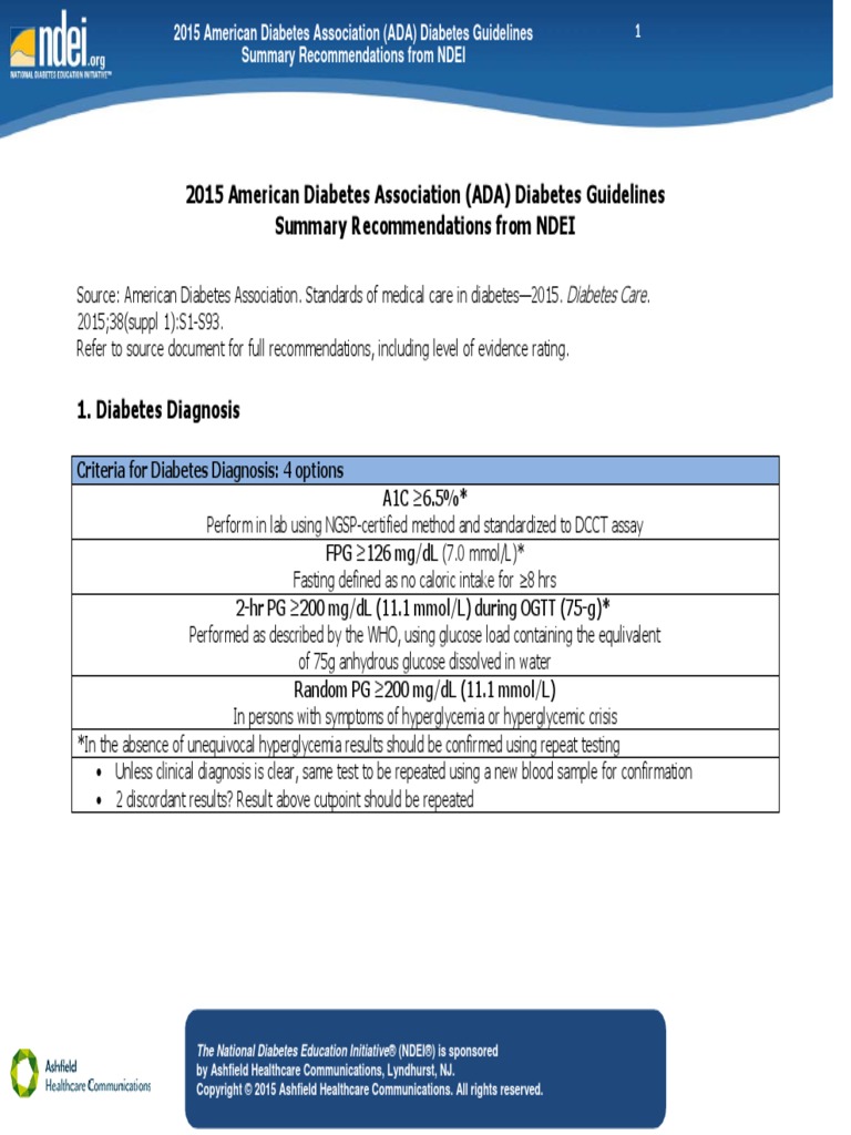 Ada 2015 Summary PDF | PDF | Diabetes Mellitus Type 2 | Prediabetes
