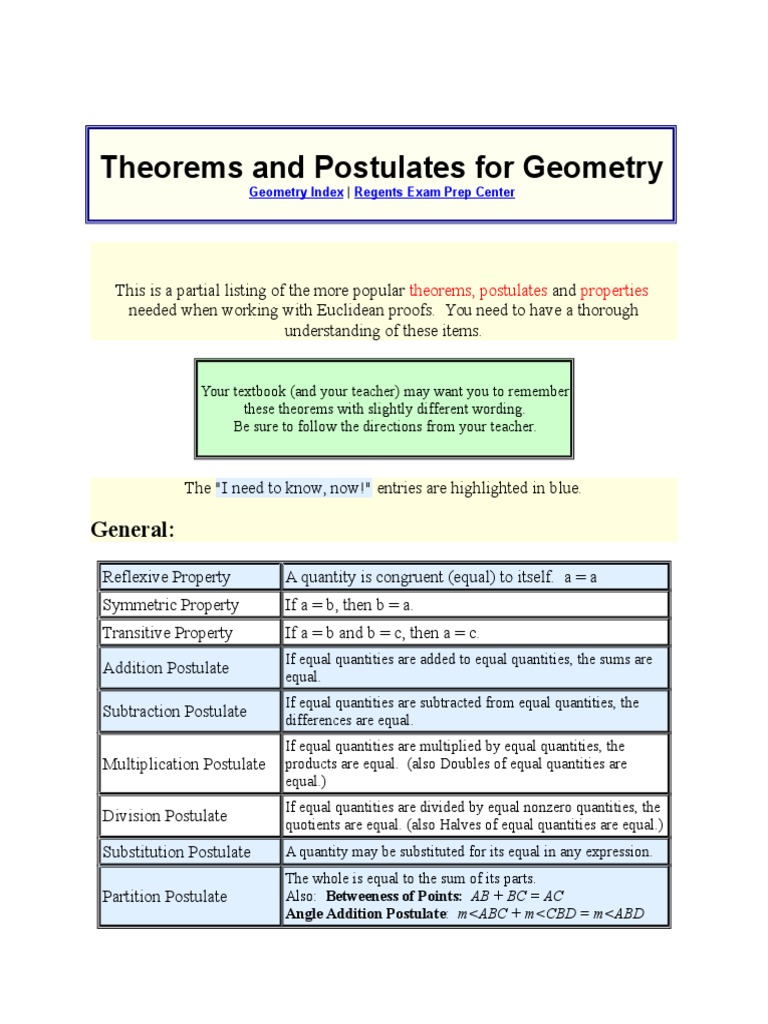 Theorems and Postulates For Geometry | PDF | Triangle | Rectangle