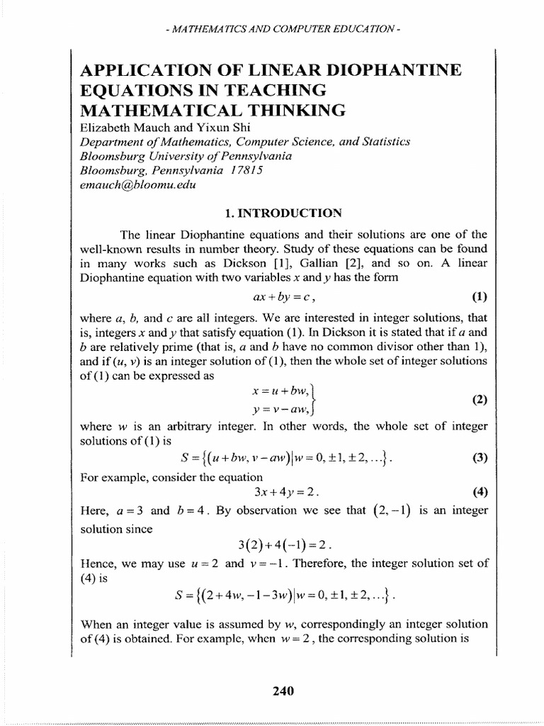Application On Linear Diophantine Equations | PDF | Equations ...