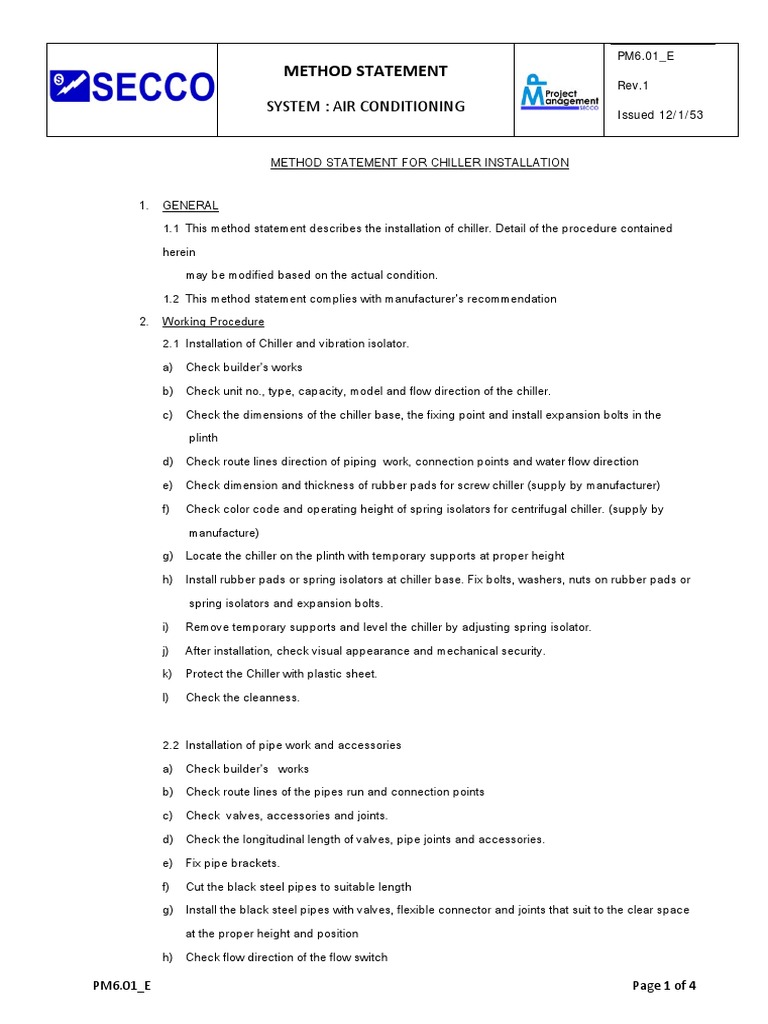 Method Statement: System: Air Conditioning | PDF | Pipe (Fluid ...