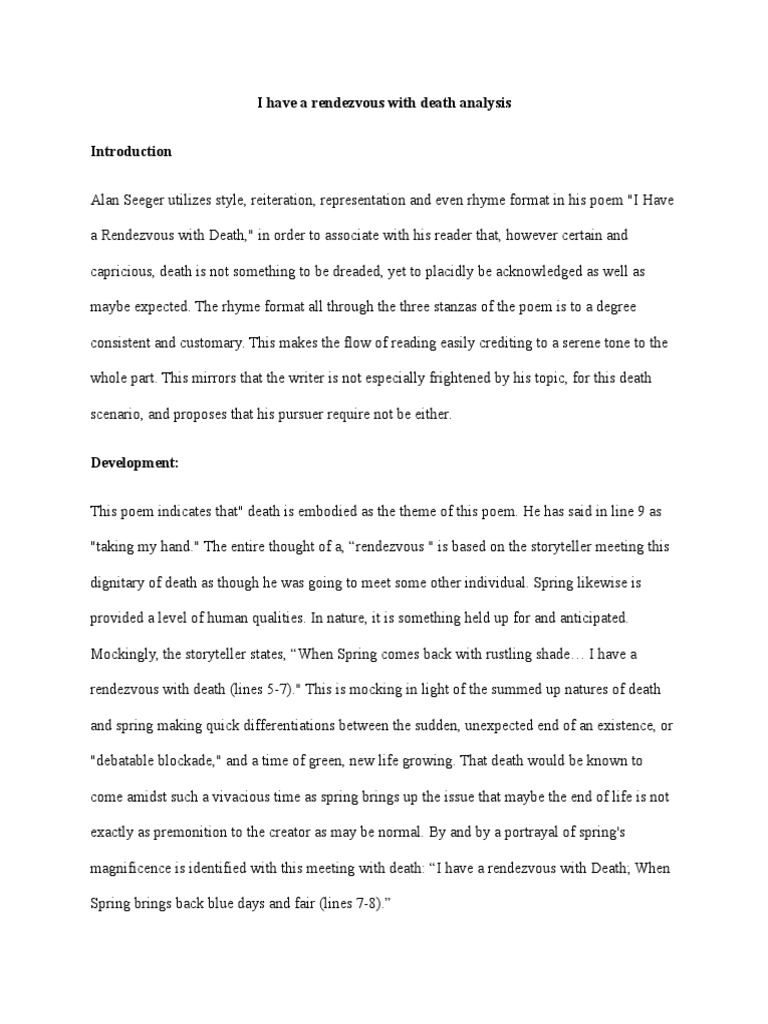 I Have A Rendezvous With Death Analysis | PDF | Poetry