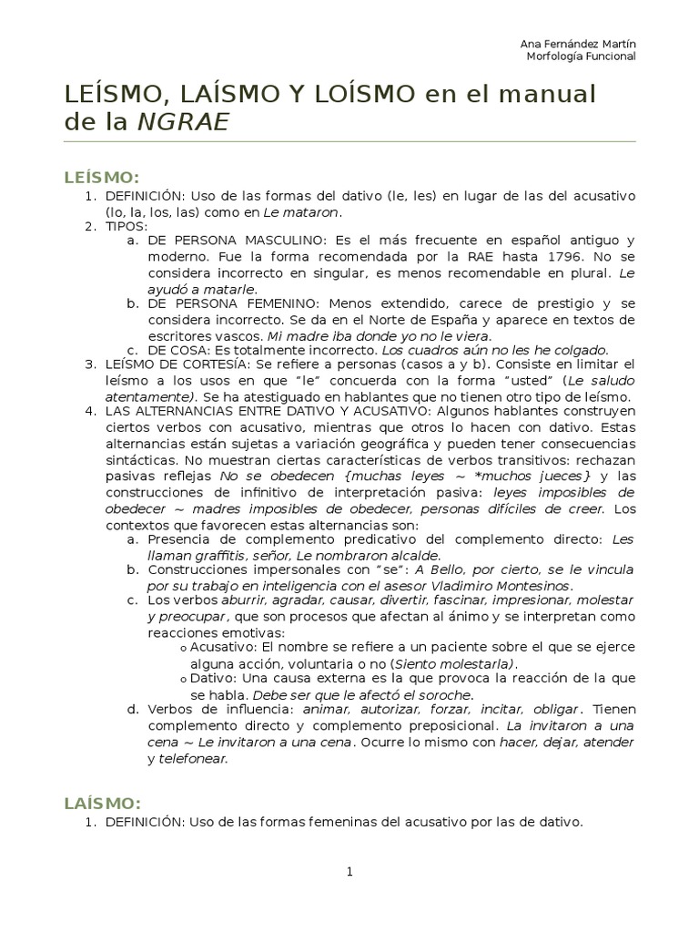 Leísmo, Laísmo y Loísmo: Definiciones y Ejemplos | PDF | Reglas ...