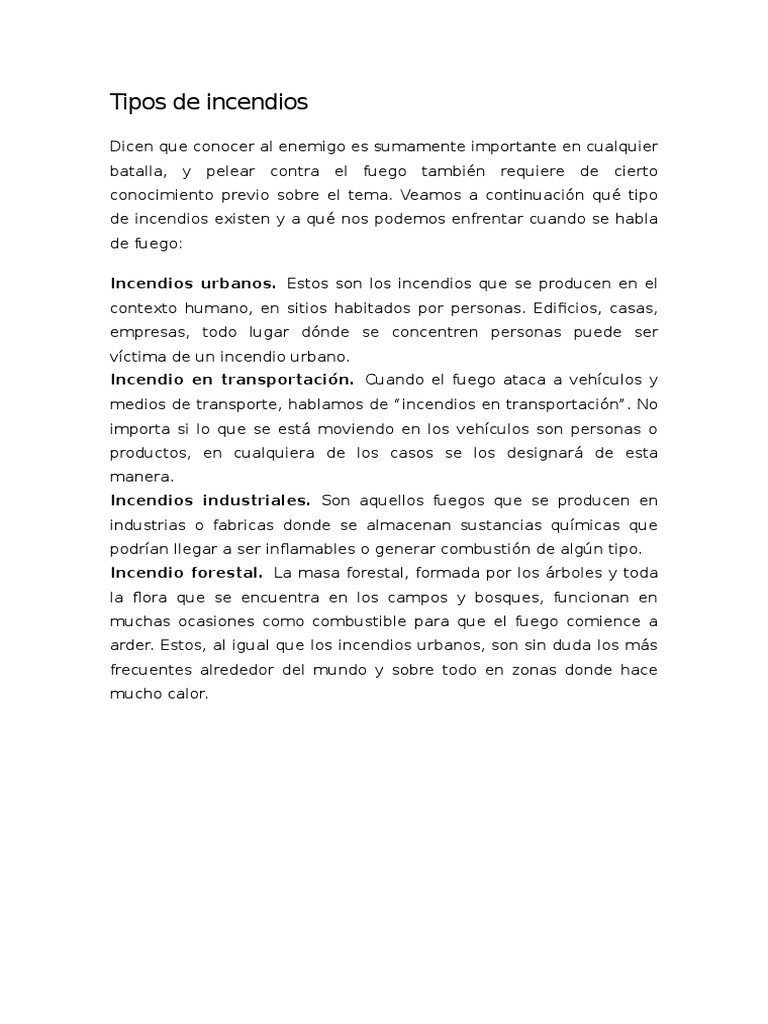 Tipos de Incendios | PDF | Fuego fatuo | Incendios