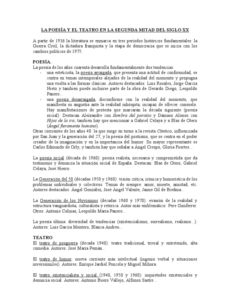 Teatro y poesía en el siglo XX | PDF | Teatro | Literatura española