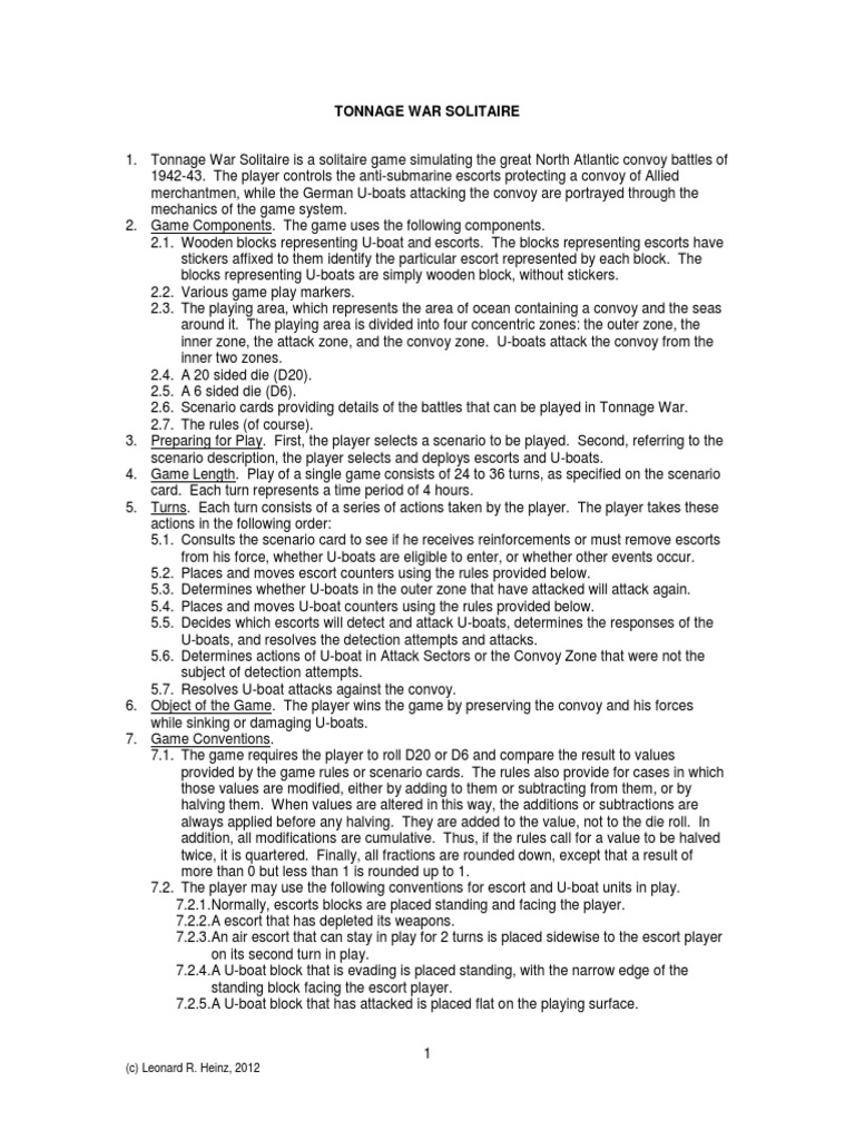 Tonnage War Solitaire Rules | PDF | Anti Submarine Warfare | U Boats