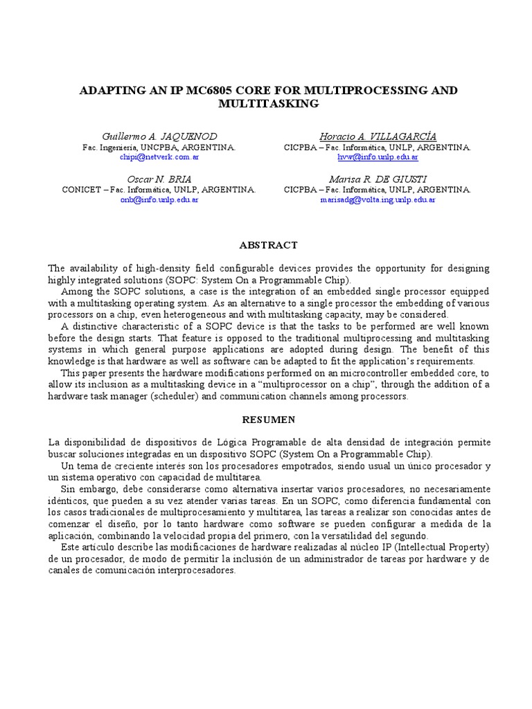 Adapting An Ip Mc6805 Core For Multiprocessing and Multitasking | PDF | System On A Chip ...
