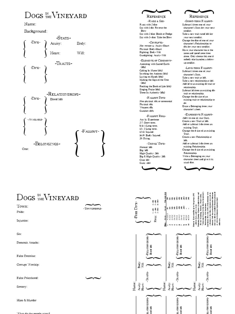 Dogs in The Vineyard Gencon Character Sheet | PDF | Leisure Activities ...