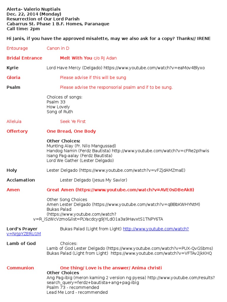 Sample Wedding Line Up For Janis | PDF