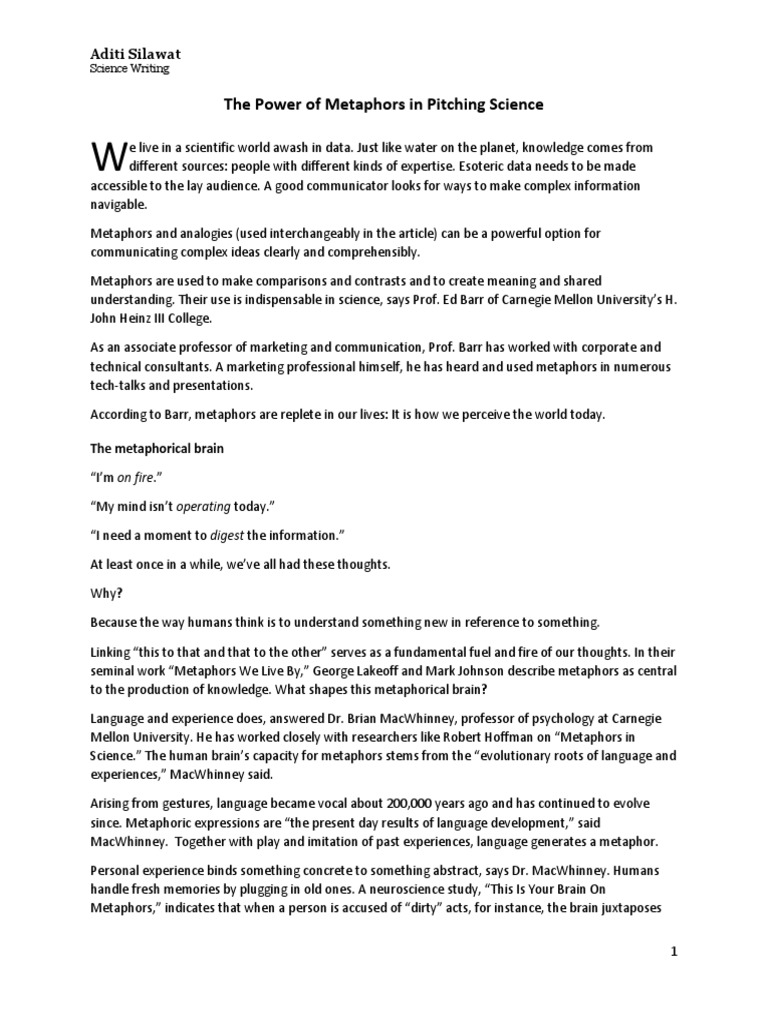 Metaphors in Science-Writing Sample | Richard Feynman | Metaphor