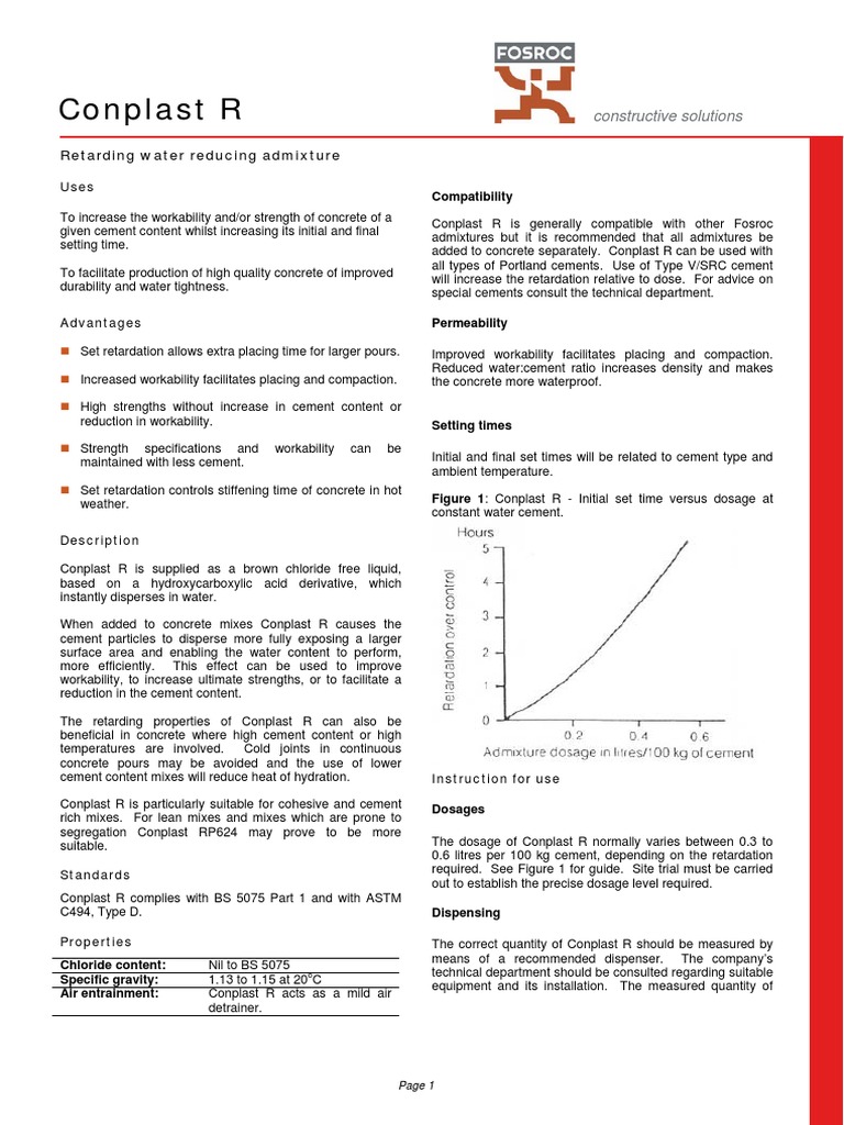 Conplast R: Retarding Water Reducing Admixture | PDF | Concrete | Chemistry
