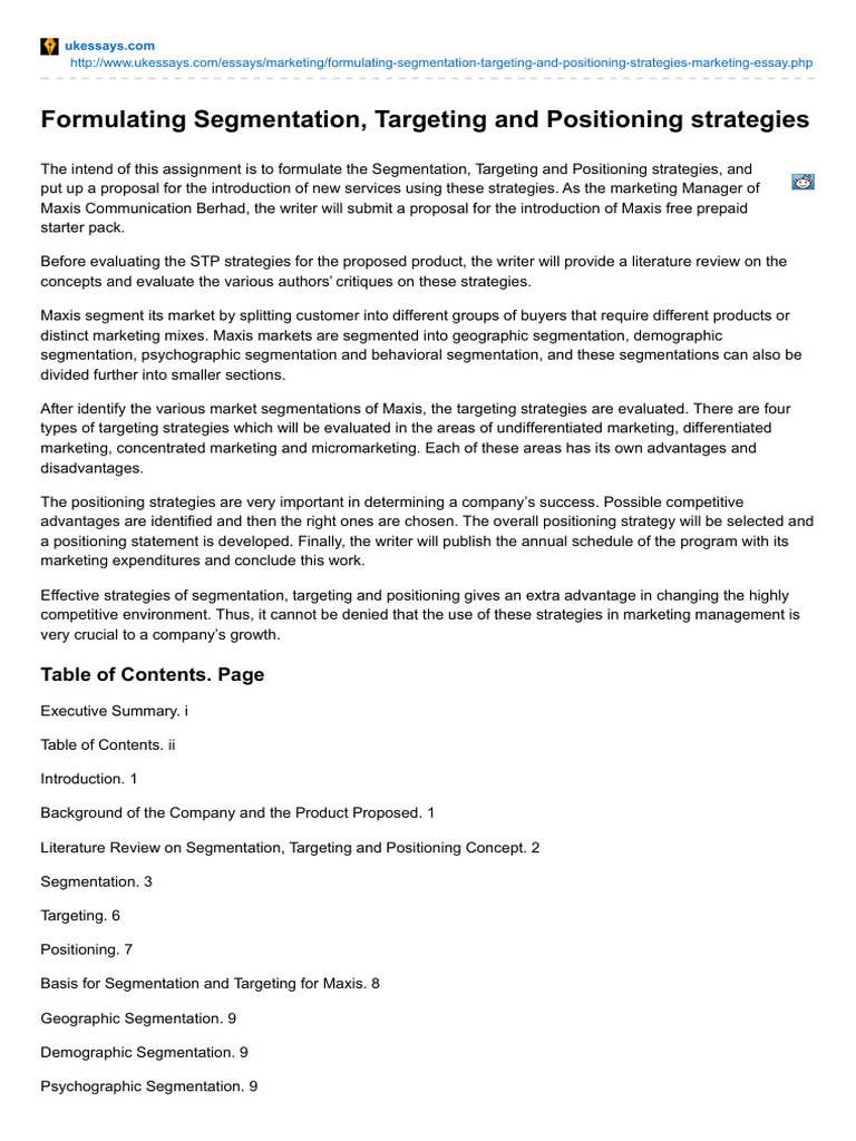 Formulating Segmentation Targeting and Positioning Strategies | PDF ...