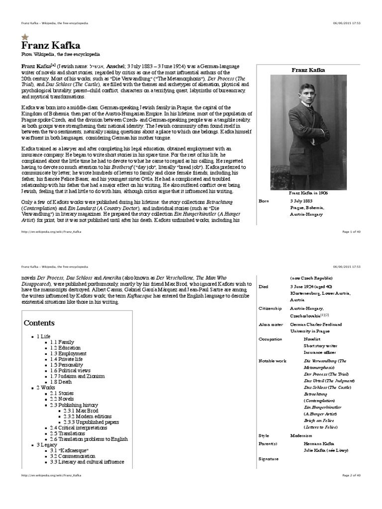 Kafka Bio | PDF | Franz Kafka