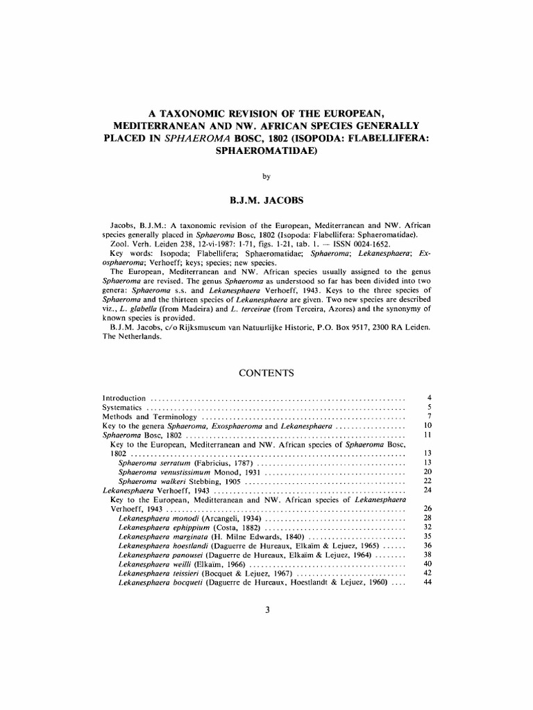 Taxonomic Revision of Sphaeroma Species | PDF | Anatomical Terms Of ...
