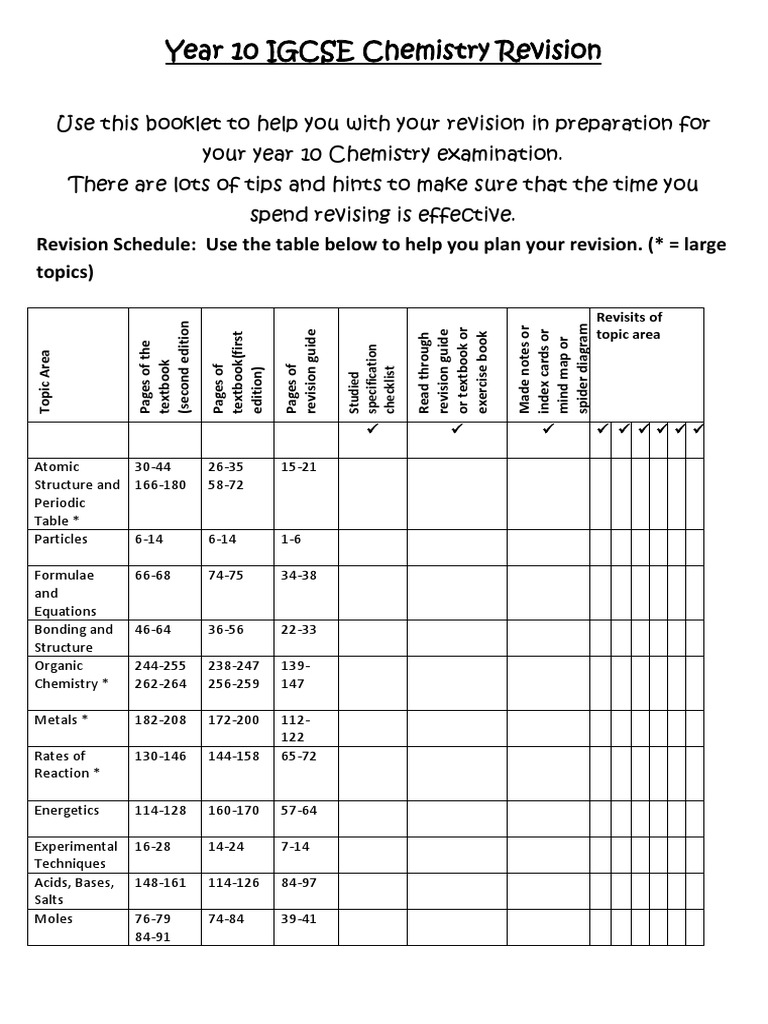 Year 10 IGCSE Chemistry Revision Guide | PDF | Chemical Reactions | Alkane
