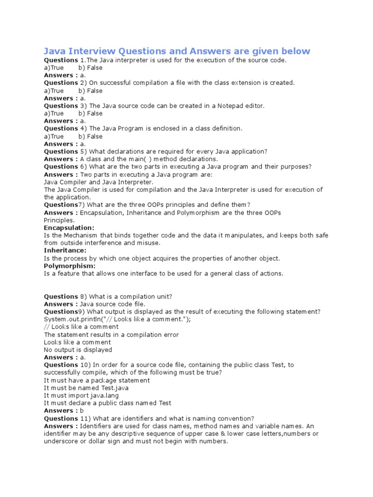 Java Interview Que Pdf Inheritance Object Oriented Programming Method Computer Programming