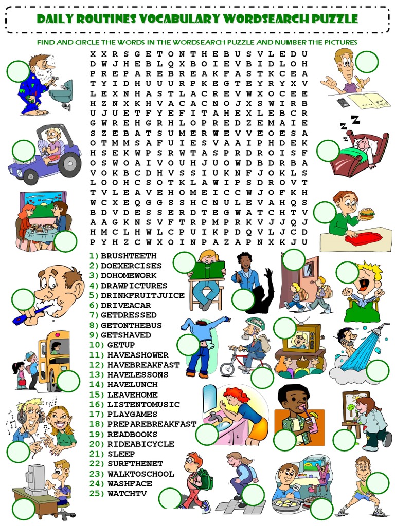 Daily Routines Vocabulary Wordsearch Puzzle Worksheet | PDF | Language ...