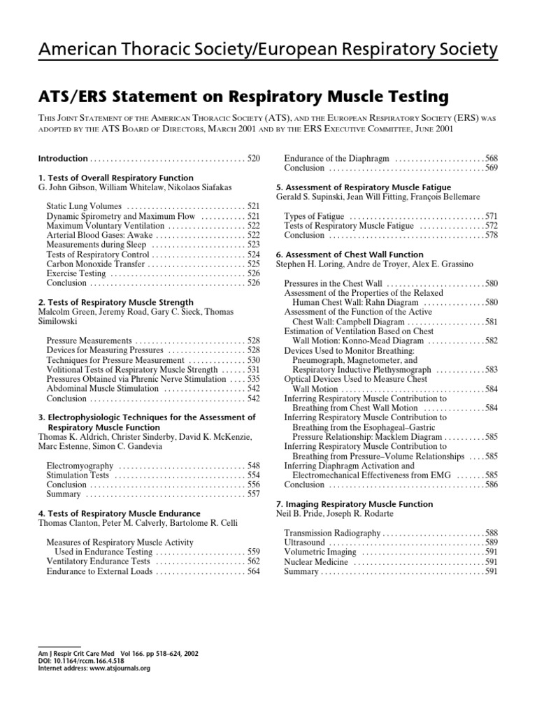 ATS/ERS Respiratory Muscle Testing Guide | PDF | Respiratory System ...
