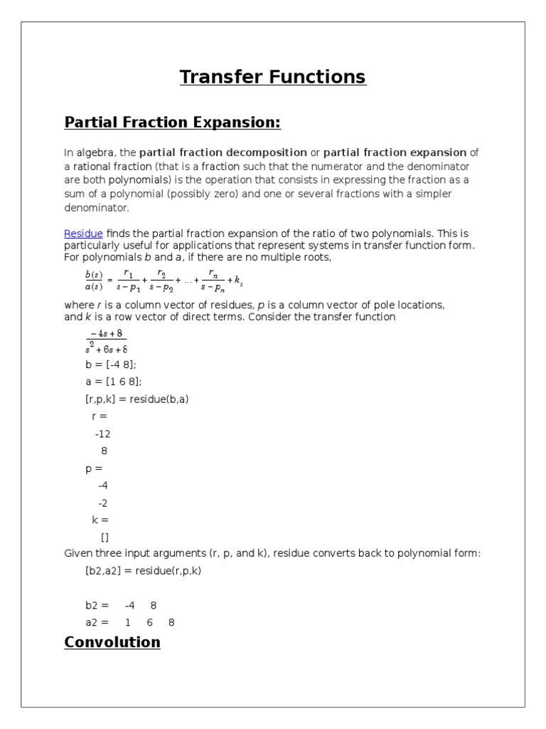 Transfer Functions: Partial Fraction Expansion | PDF | Polynomial ...