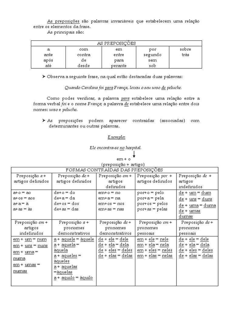 Preposiçoes | Pronome | Predicado (Gramática)
