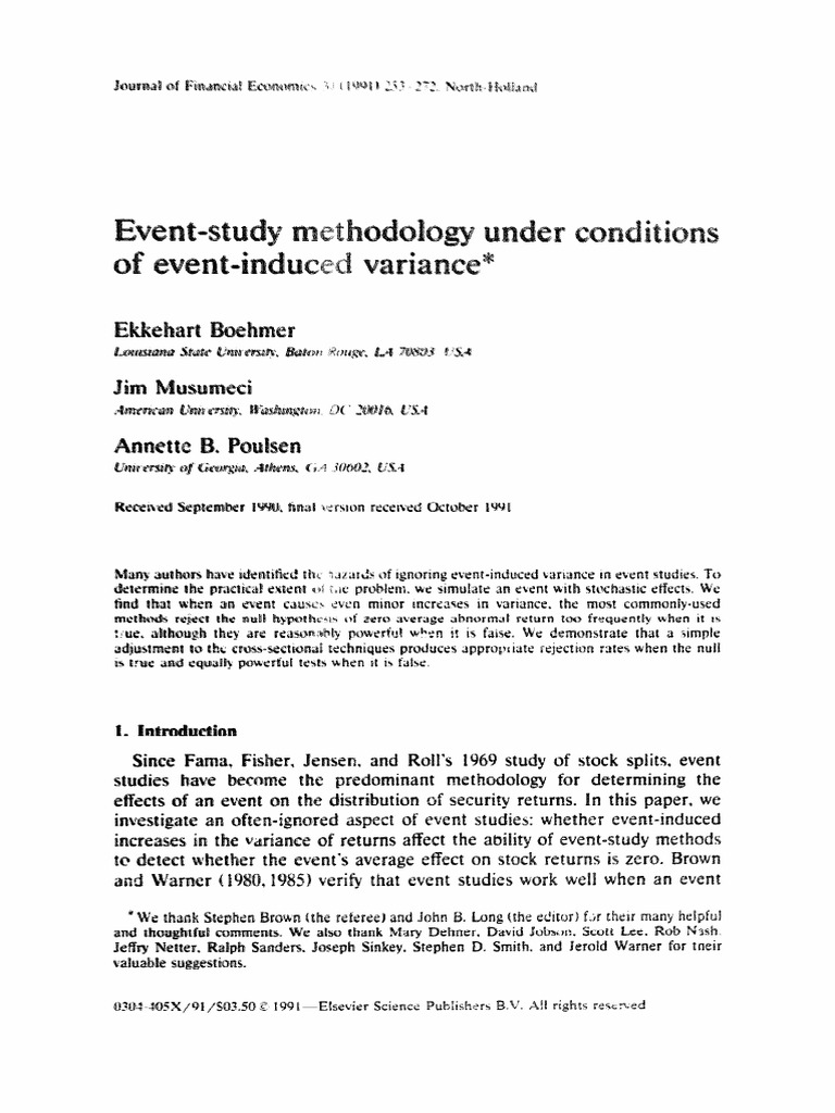 Boehmer E - Event-Study Methodology Under Conditions of Event-Induced Variance | PDF | Errors ...
