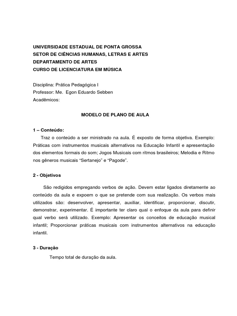 Modelo Plano De Aula Prática Pedagógica I Pdf Lição Pedagogia