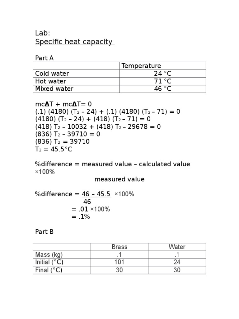 Lab: Specific Heat Capacity | PDF