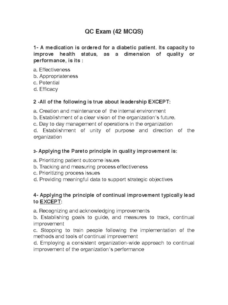 QC Final Exam | Quality Management | Health Care