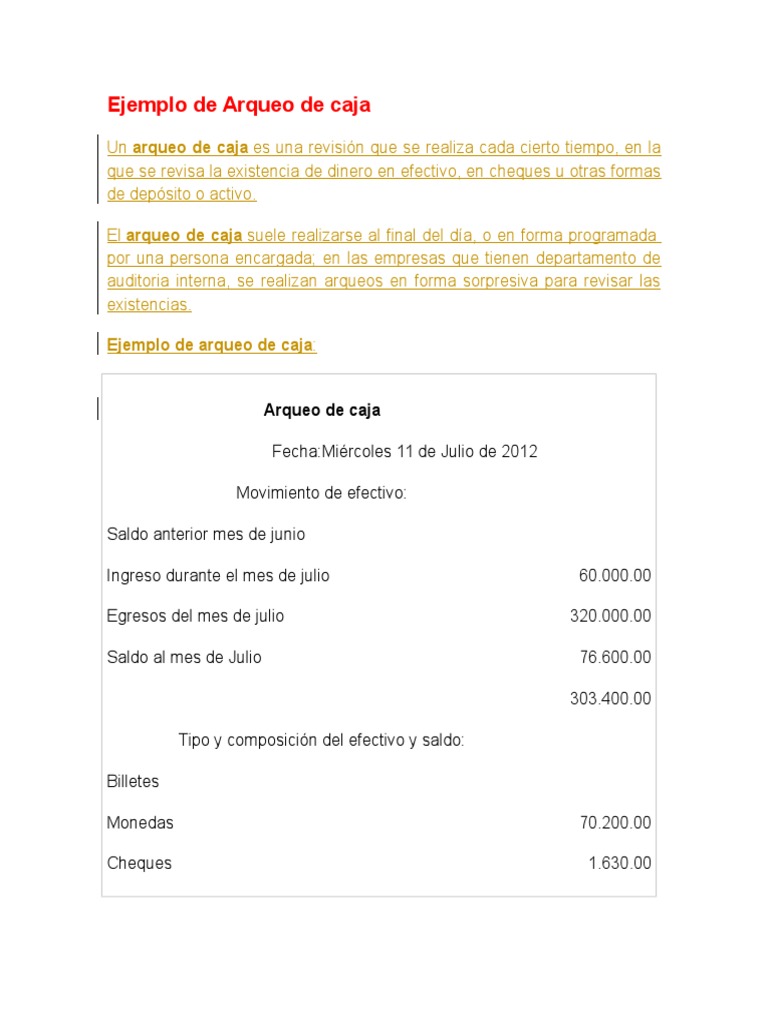 Ejemplo de Arqueo de Caja | PDF