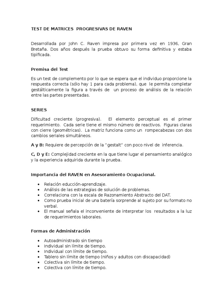 Test de Matrices Progresivas de Raven | PDF | Cognición | Ciencia cognitiva