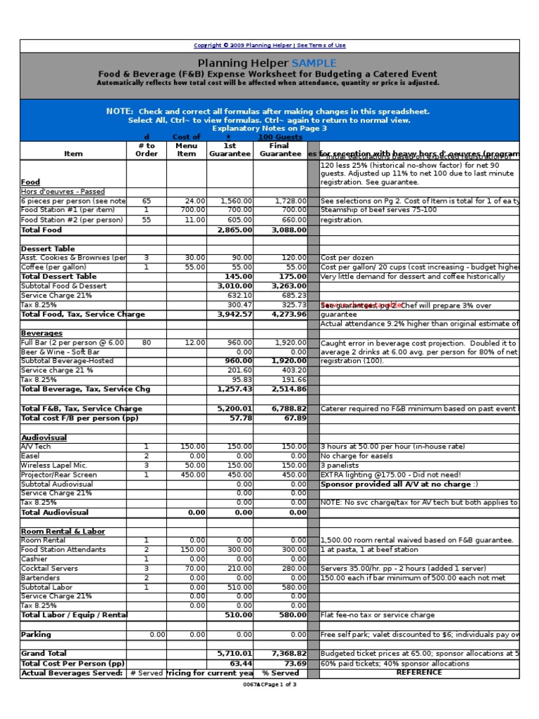 Planning Helper: Sample | PDF | Menu | Sponsor (Commercial)