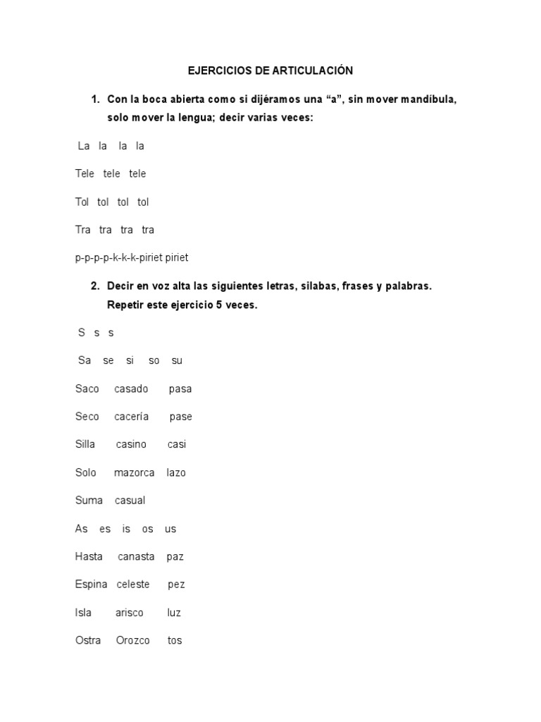 Ejercicios de Articulación del Habla | PDF