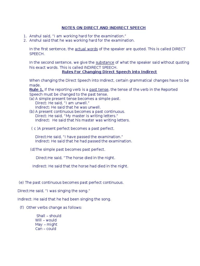 Notes On Direct and Indirect Speech | PDF | Linguistic Typology | Philology