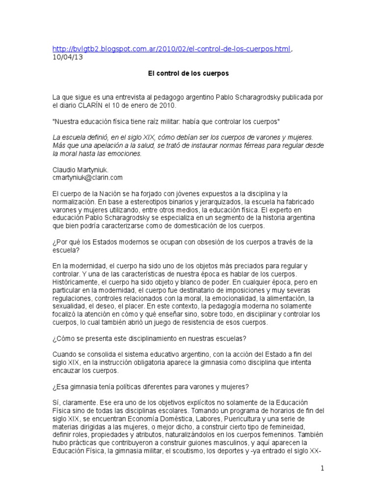 El Control de Los Cuerpos | PDF | Mujer | Hombre