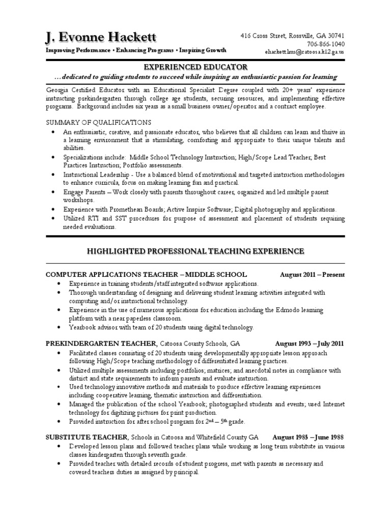 Edward Hackett: Experienced Educator Profile | PDF | Lesson Plan | Teachers