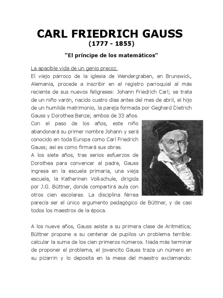 Biografia Del Matematico Carl Friedrich Gauss | PDF Biografia Del Matematico Carl Friedrich Gauss | PDF
