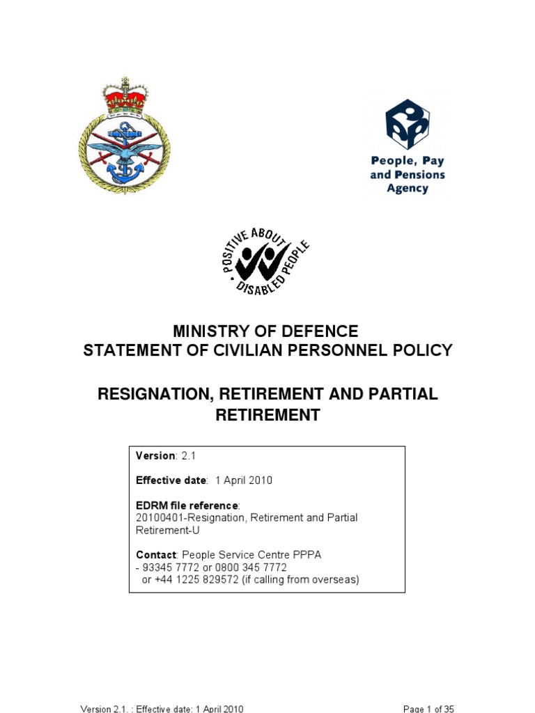 Ministry of Defence Statement of Civilian Personnel | Pension | Retirement