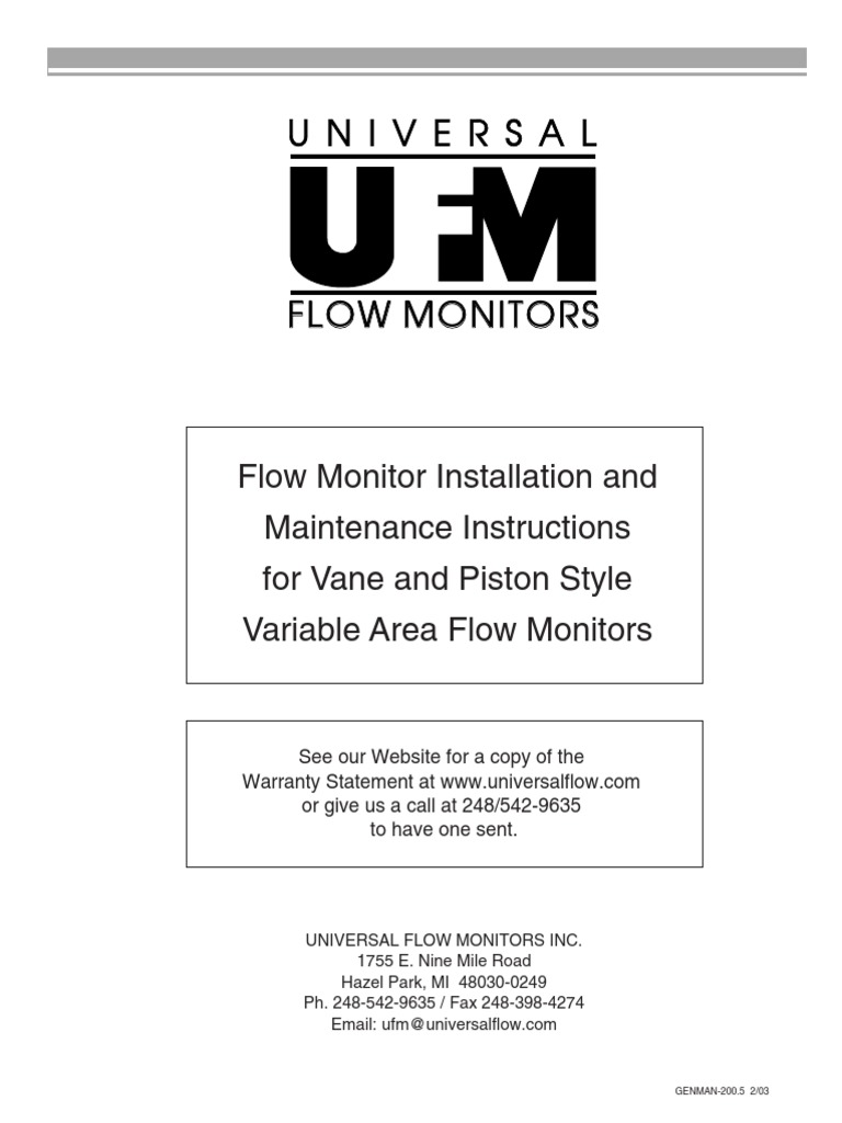 Universal: Flow Monitor Installation and Maintenance Instructions For ...