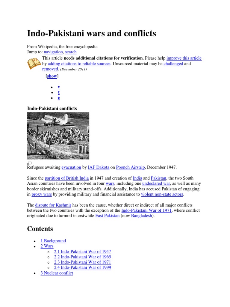 Indo-Pakistani Wars and Conflicts: Show V T e | PDF | Warfare | Conflicts