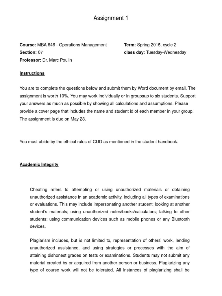 OM Assignment 1 | PDF | Strategic Management | Academic Integrity