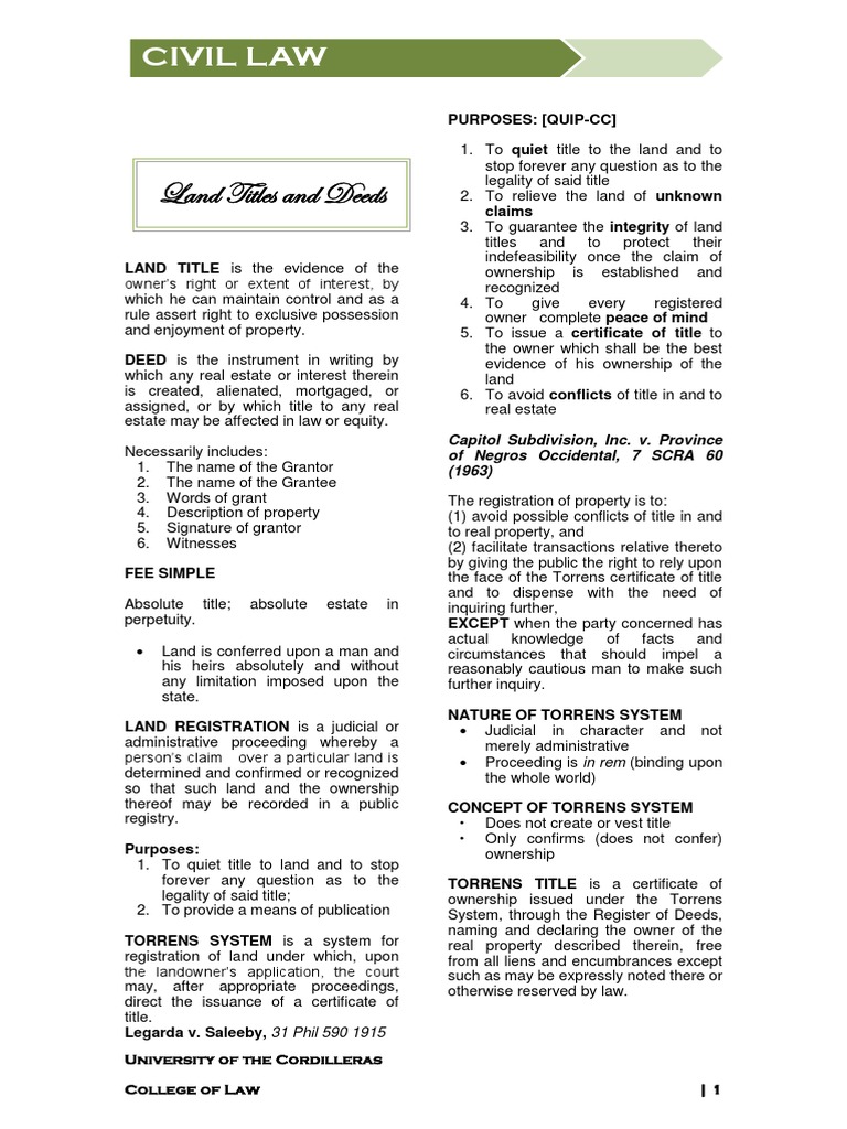 Land Titles and Deeds Explained | PDF | Title (Property) | Ownership