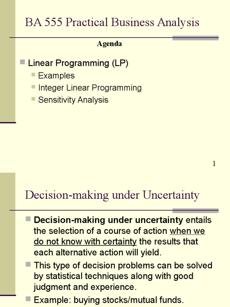 BA 555 Practical Business Analysis: Linear Programming (LP) | PDF ...