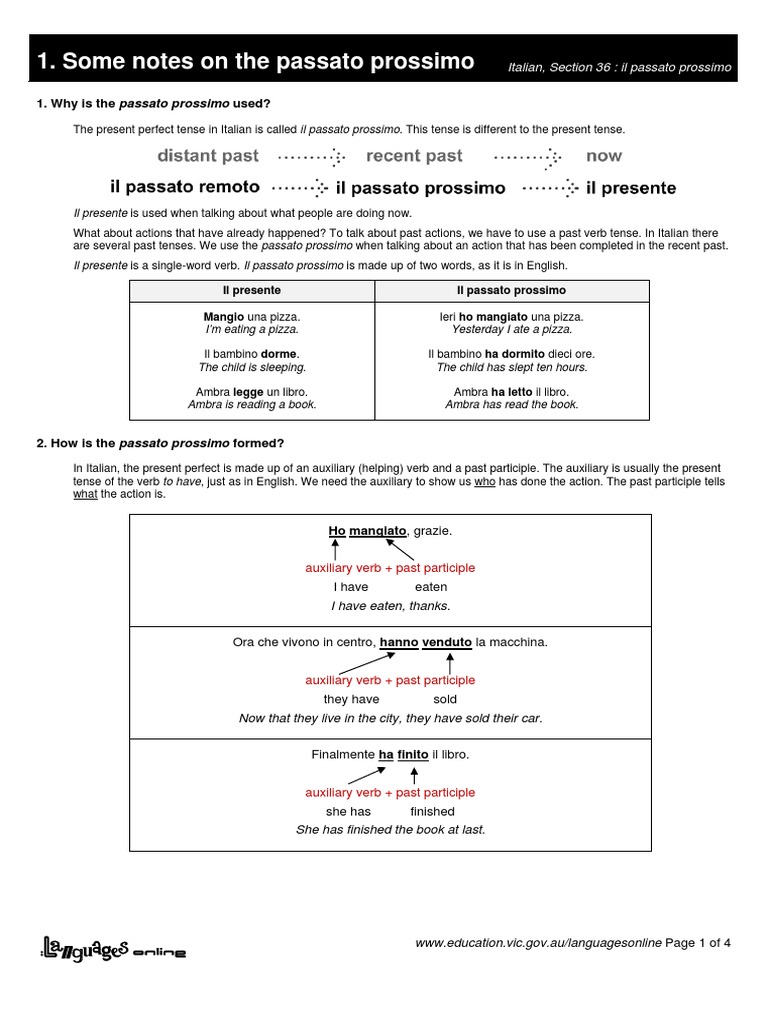 Understanding Italian Passato Prossimo | PDF | Verb | Perfect (Grammar)