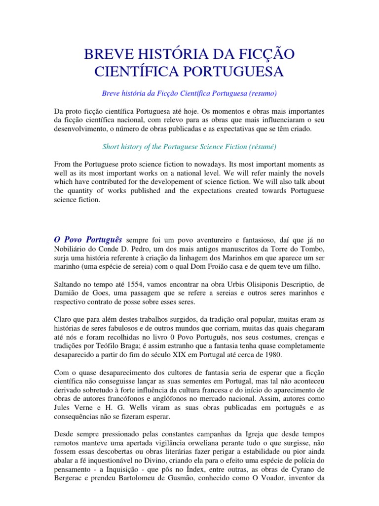 Breve História Da Ficção Científica Portuguesa | PDF | Ficção ...