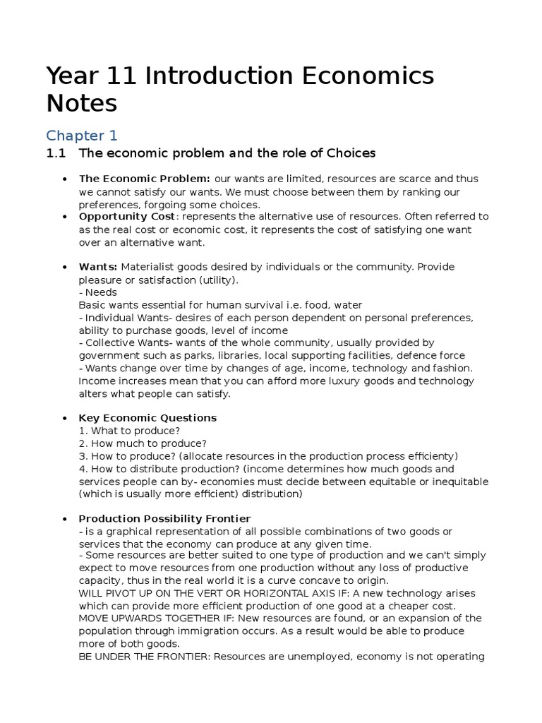 Year 11 Economics: Key Concepts Overview | PDF | Market Economy | Economics