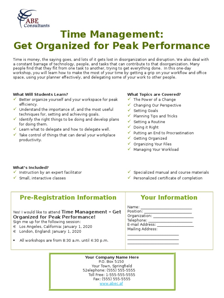 Advertorial Time Management Get Organized For Peak Performance | PDF