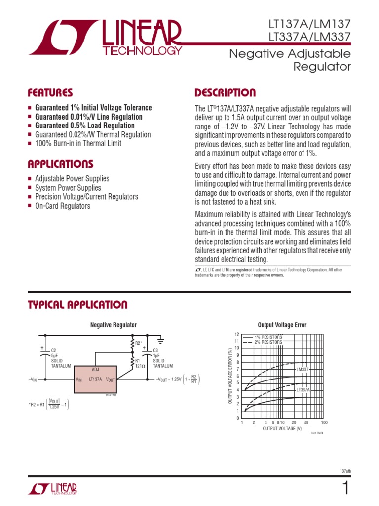 Features Description: LT137A/LM137 LT337A/LM337 Negative Adjustable ...