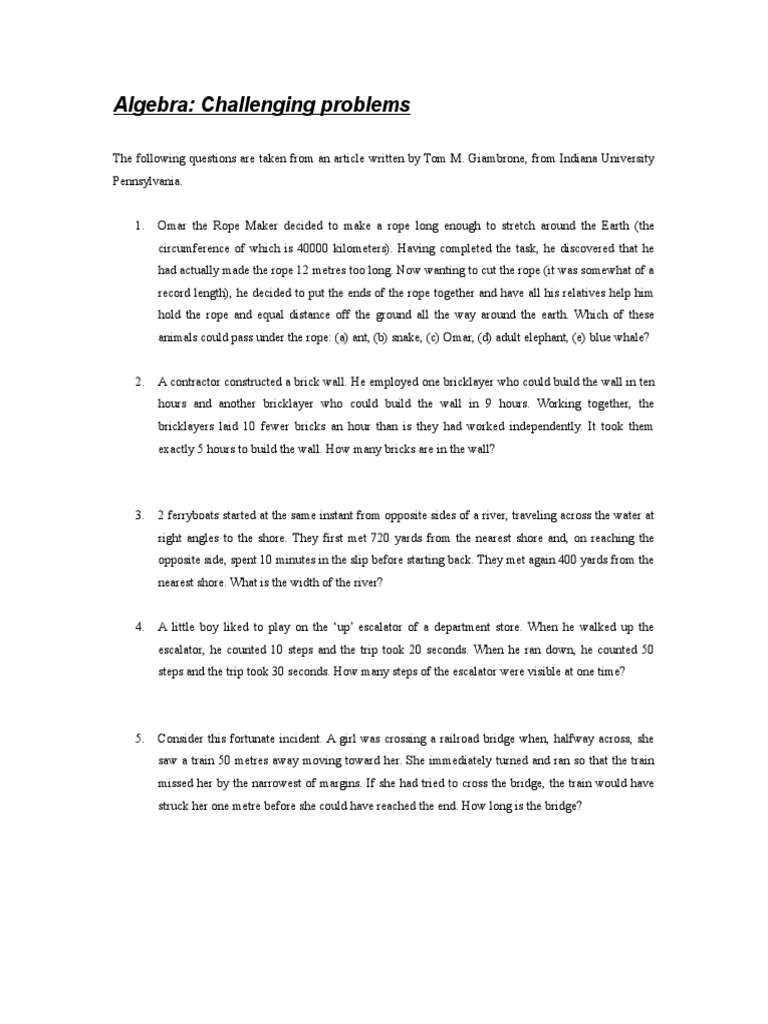 Algebra Challenging Problems | PDF