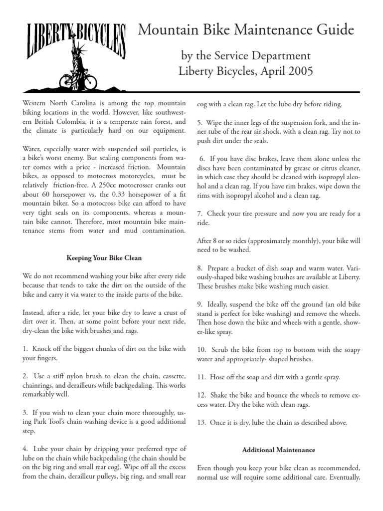 Mountain Bike Maintenance Guide: by The Service Department Liberty ...