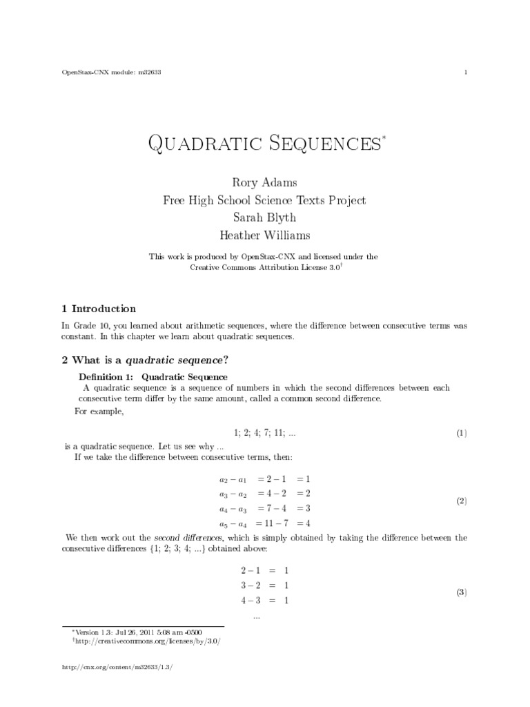 Derivation of The Nth-Term of A Quadratic Sequence | PDF | Quadratic ...